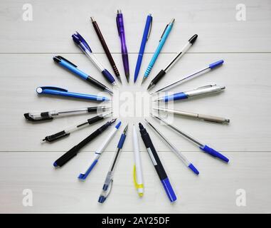many Ball Pen on white Background Stock Photo - Alamy
