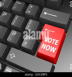 Black keyboard with "vote now" button for voting online. Political ...