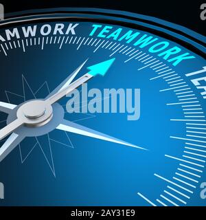 Compass with teamwork word Stock Photo - Alamy