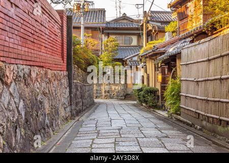 Medieval street with traditional japanese houses and storehouses in ...