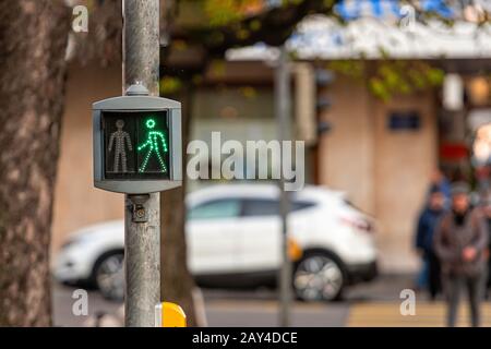 Pedestrian traffic light with green permissive signal and countdown ...