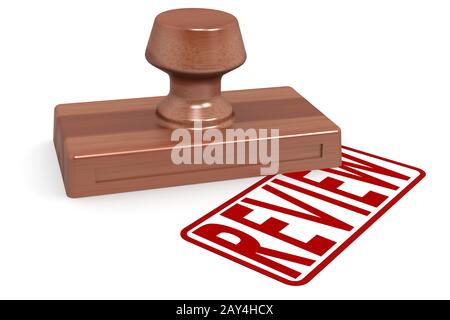 Wooden stamp review with red text image with hi-res rendered artwork ...
