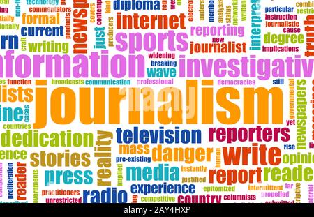 Journalism word cloud concept with abstract background Stock Photo - Alamy
