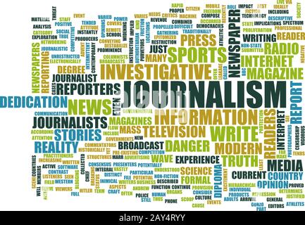 Journalism word cloud concept with abstract background Stock Photo - Alamy