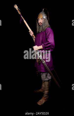 medieval slavic warrior holds a spear Stock Photo - Alamy