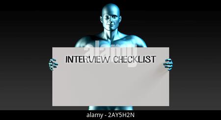 Interview Checklist with a Man Carrying Reminder Sign Stock Photo - Alamy