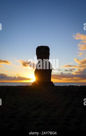 Moai statue ahu akapu at sunset, easter island, Chile Stock Photo - Alamy