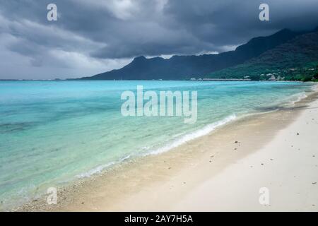 Cloudy sky on Temae Beach lagoon in Moorea island. French Polynesia ...