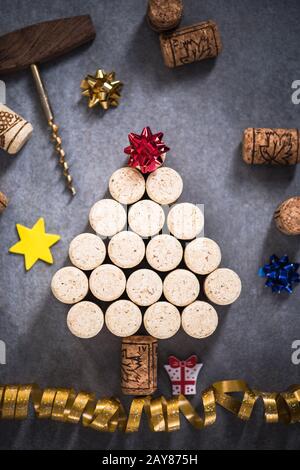 Christmas tree made from natural cones on colored background, view from ...