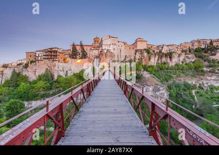 Foot bridge to Cuenca in Spain. early morning photo Stock Photo - Alamy