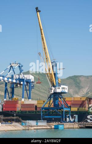 Novorossiysk, Russia - may 3, 2018: Portal port crane in the port of ...