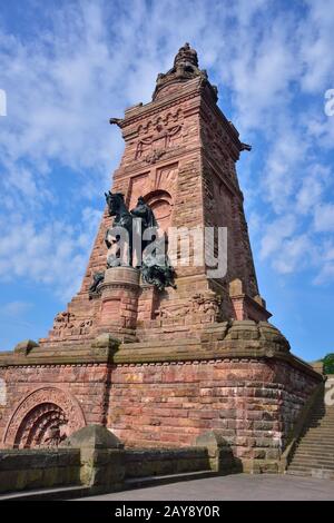 Aerial of the Kyffhaeuser Monument, Barbarossa monument, Thuringia ...
