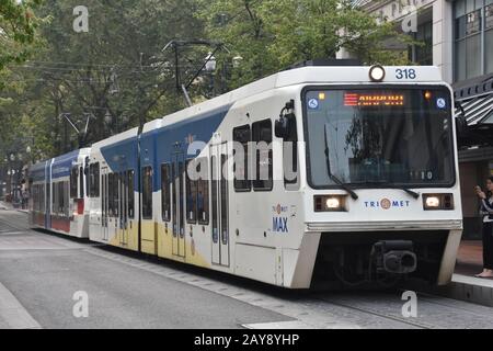 MAX Light Rail Streetcars in Portland, Oregon Stock Photo - Alamy