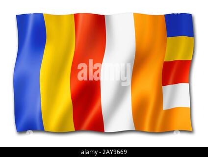 Buddhism flag, 3D illustration, isolated on white Stock Photo - Alamy