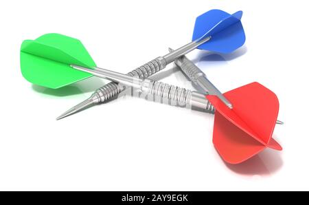 Set of darts arranged in triangle, isolated on white background. Top ...