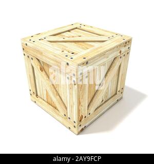 Wooden box side view 3D render illustration isolated on a white ...