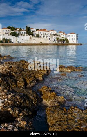 Traditional architecture in Spetses seafront, Greece Stock Photo - Alamy
