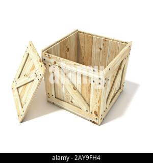 Opened wooden crate. Side view. 3D Stock Photo - Alamy