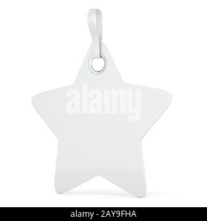 White plastic star label. Vertical. 3D render illustration isolated on ...