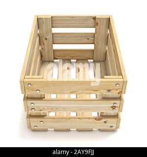 Empty wooden crate. Front view. 3D render illustration isolated on ...