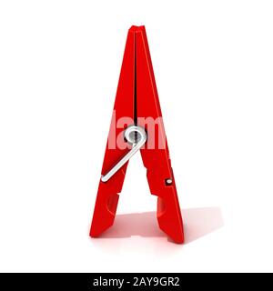 Red clothes pin. Opened standing. Isolated on white background Stock ...
