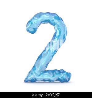 Ice font number 2 TWO 3D render illustration isolated on white ...
