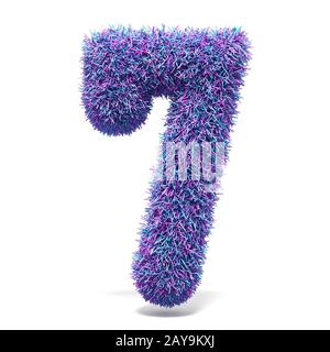Purple faux fur number 7 SEVEN 3D render illustration isolated on white ...