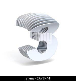 Curved paper sheets Number 3 THREE 3D render illustration isolated on ...