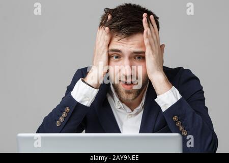 Business Concept - Portrait handsome stressful business man in suit ...