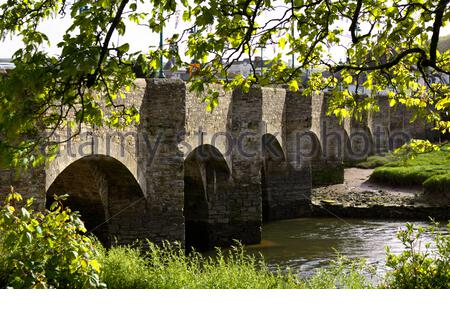 UK England Cornwall Wadebridge the Bridge on Wool over River Camel ...