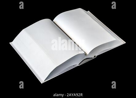 Open blank dictionary, book isolated on black Stock Photo - Alamy