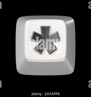 Computer keyboard key asterisk sign 3D render illustration isolated on ...