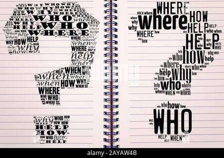 Question mark word cloud collage Stock Photo - Alamy