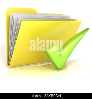 Positive, green check mark folder icon, 3D Stock Photo - Alamy