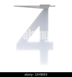 Vertical drop shadow number 4 FOUR 3D render illustration isolated on ...