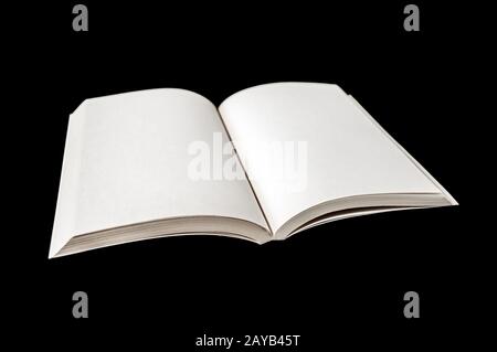Open book with black cover and blank black pages isolated on wooden ...