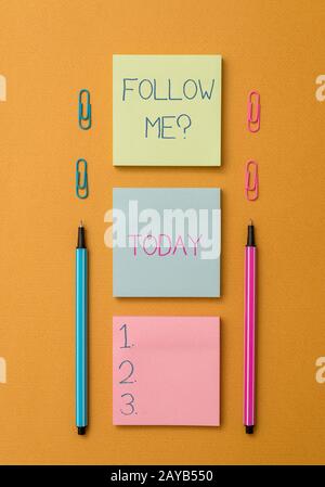 Word writing text Follow Me Question. Business photo showcasing go or ...