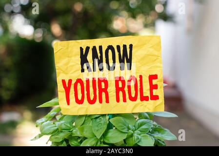 Word writing text Know Your Role. Business concept for Be clear of one ...