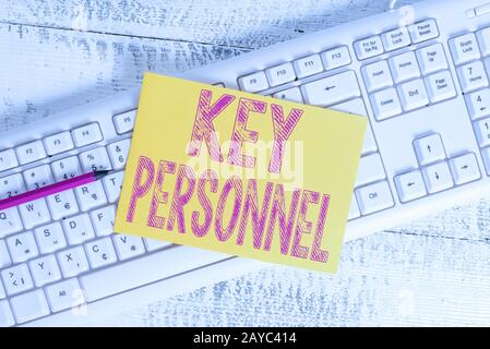 Text sign showing Key Personnel. Business photo showcasing Program ...