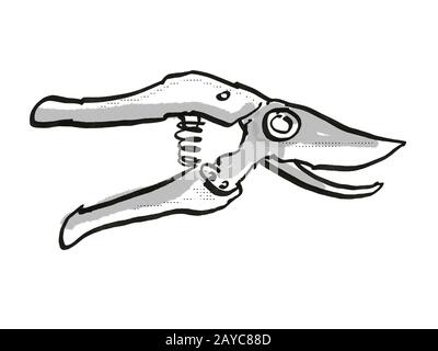 Secateurs Garden Tool Cartoon Retro Drawing Stock Photo - Alamy