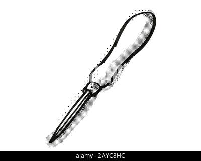 Retro cartoon style drawing of a bradawl , a woodworking hand tool on ...