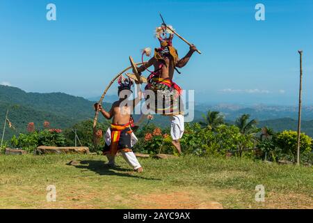 Manggarai men performing a traditional Caci dance in a Melo Village in ...