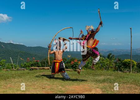 Manggarai men performing a traditional Caci dance in a Melo Village in ...