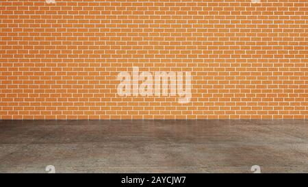 3D render of a grunge interior with brick wall and wood floor Stock ...