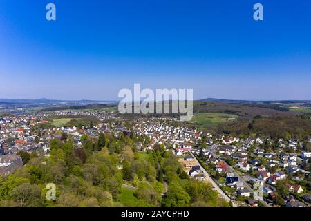 Aerial view of the Castle Braunfels, with Hubertusturm, Neuer Bergfried ...