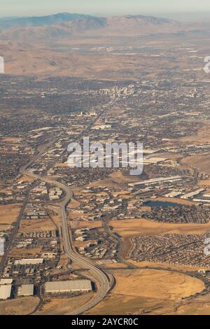 Aerial view of the skyline of Reno Nevada USA at night Stock Photo - Alamy