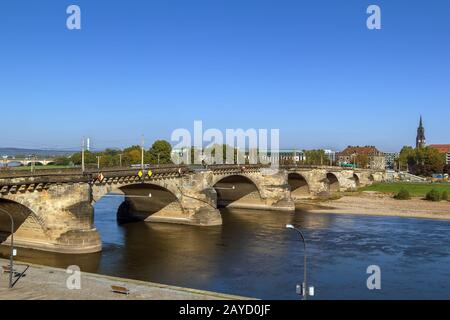 The Augustus Bridge in Dresden, Germany, is a historic stone bridge ...