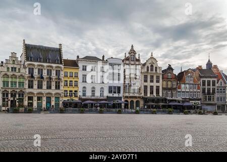 Grand Market square (Grote Markt) buildings in Bruges, Belgium Stock ...