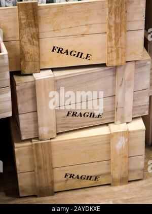 Wooden boxes for fragile things, Fragile Stock Photo - Alamy