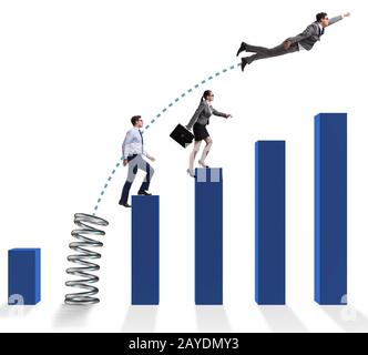 The business people jumping over bar charts Stock Photo - Alamy